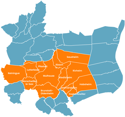 Communes couvertes par la Régie de l'Eau m2A